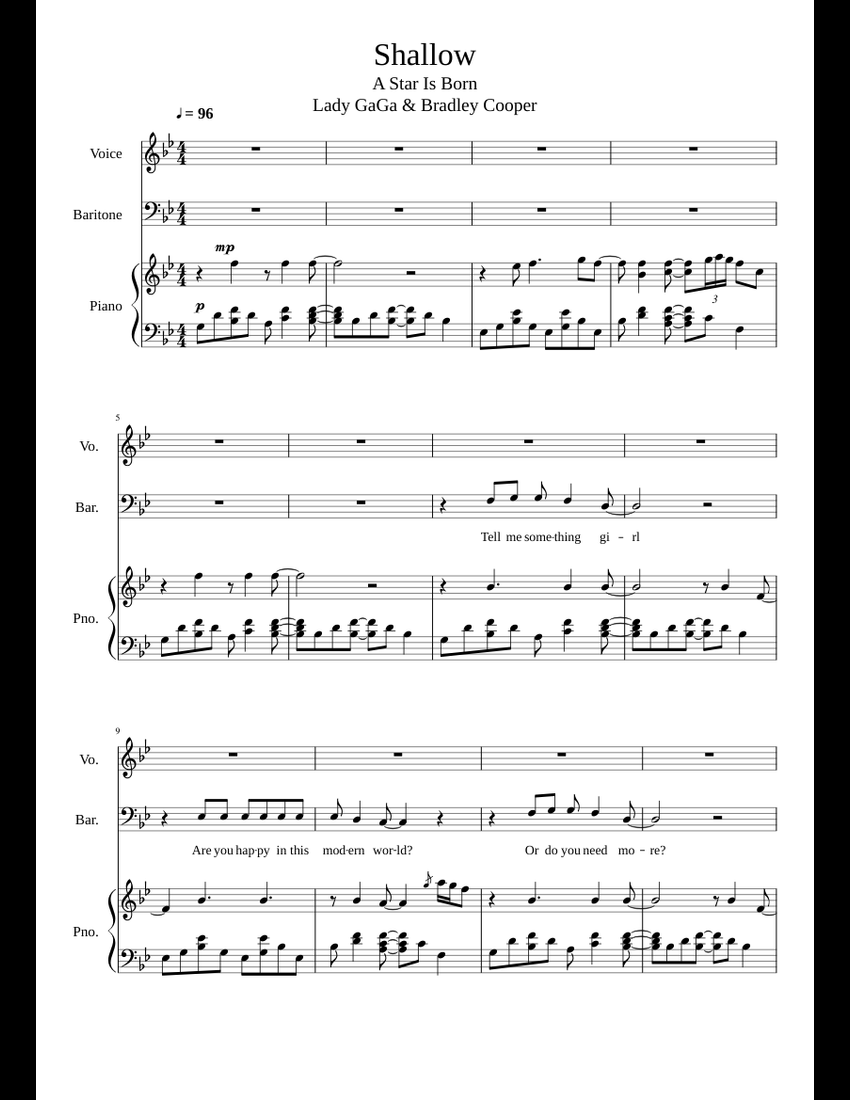 Lady GaGa Shallow pianovocal sheet music for Piano, Voice download free ...