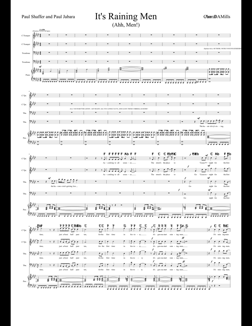 Its Raining Men Compassion sheet music for Piano, Trumpet, Trombone download free in PDF or MIDI