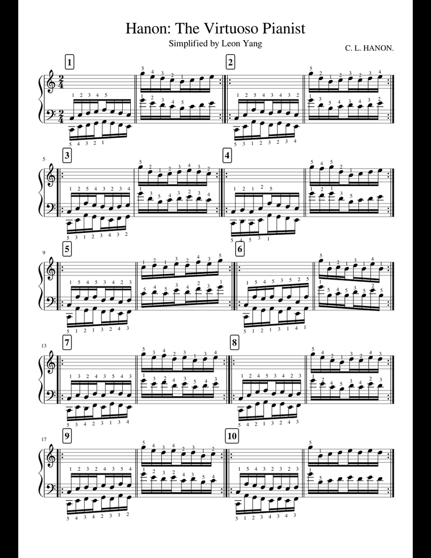 Hanon: The Virtuoso Pianist, Reduced sheet music for Piano download free in PDF or MIDI