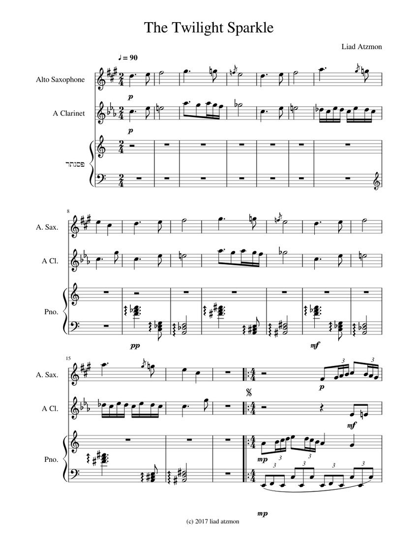 The Twilight Sparkle Sheet music for Clarinet, Piano, Alto Saxophone ...