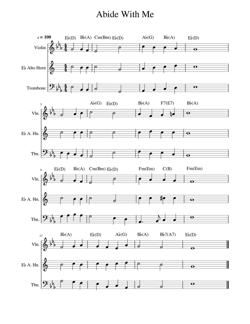 Abide With Me Sheet music for Violin, French Horn, Trombone | Download ...