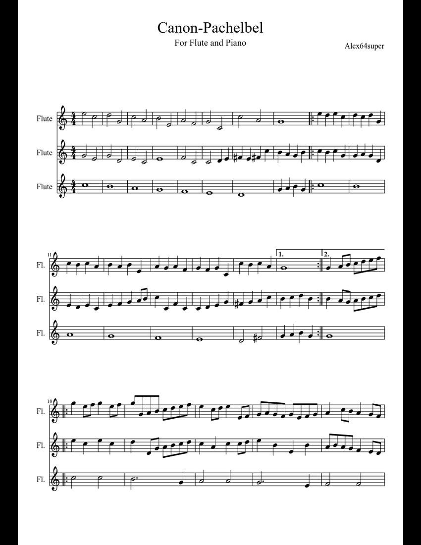 Canon-Pachelbel for Flute sheet music for Flute download free in PDF or ...
