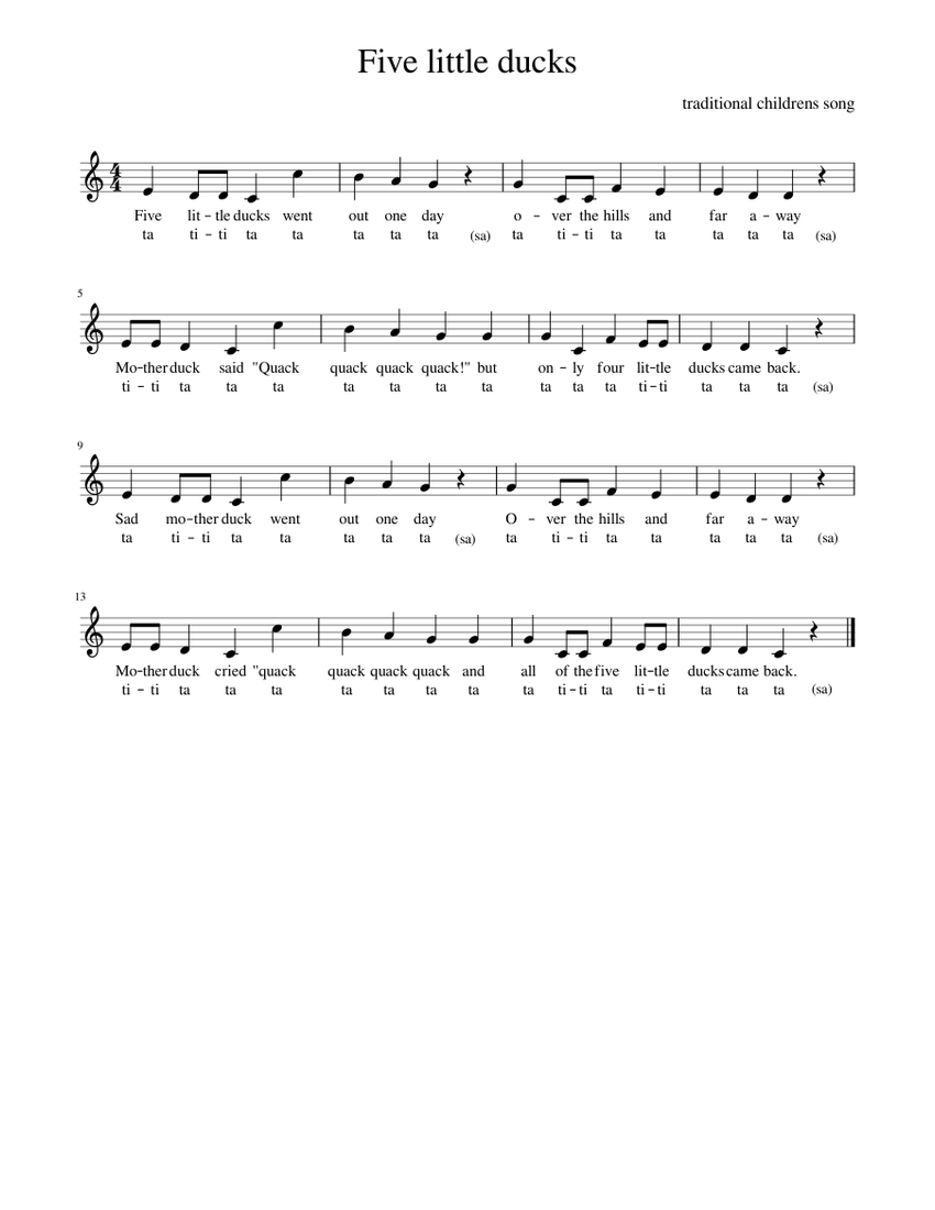 Five little ducks Sheet music for Piano | Download free in PDF or MIDI ...