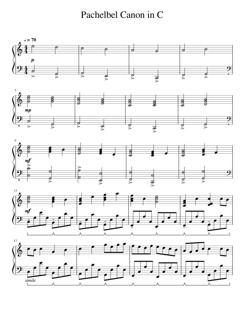 Pachelbel Canon in C (Piano) sheet music for Piano download free in PDF ...