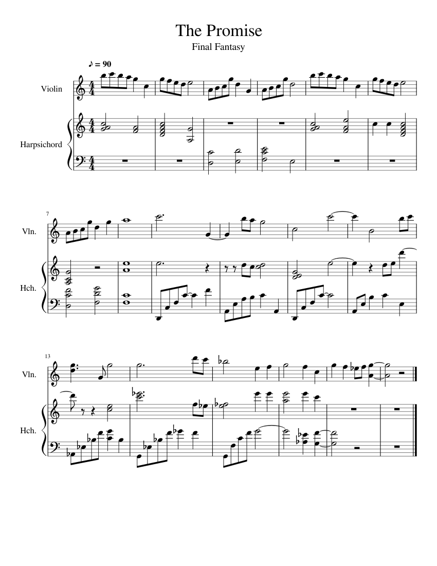 The Promise (Final Fantasy 13-2) Sheet music for Violin, Harpsichord (Mixed Duet) | Musescore.com