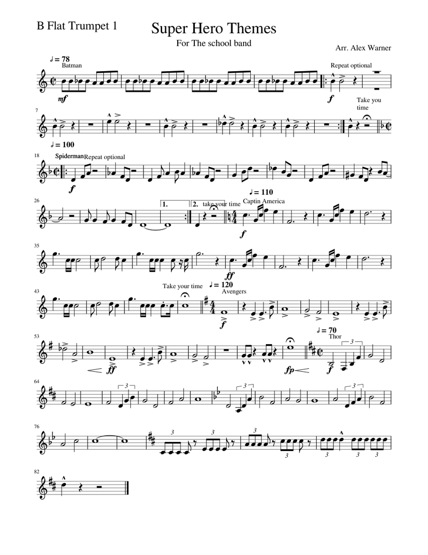 Super Hero Themes B Flat Trumpet 1 Sheet music for Trumpet | Download ...