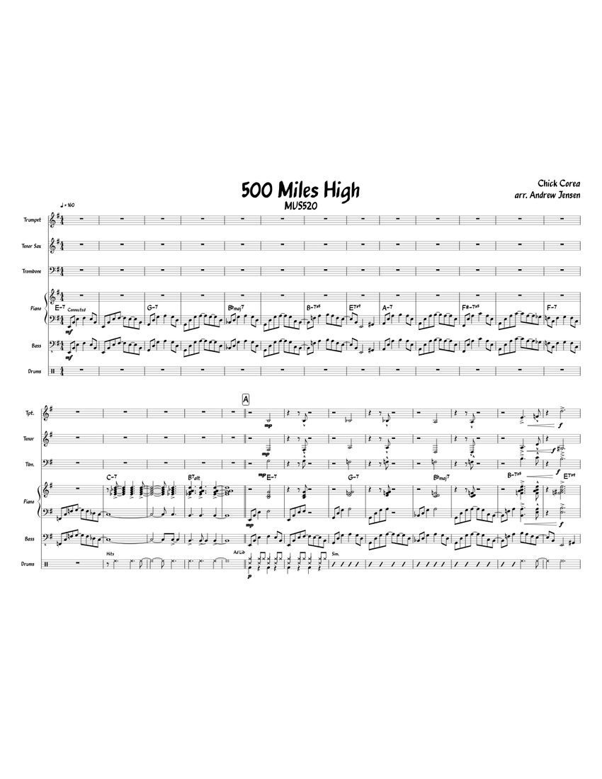 500 Miles High Sheet music for Piano, Trumpet, Tenor Saxophone ...