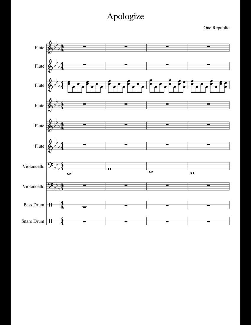 Apologize sheet music for Flute, Cello, Percussion download free in PDF ...