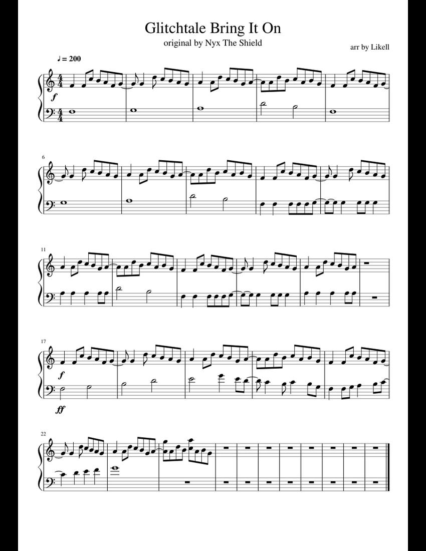 Glitchtale ost - Bring it on(unfinished) sheet music for Piano download ...