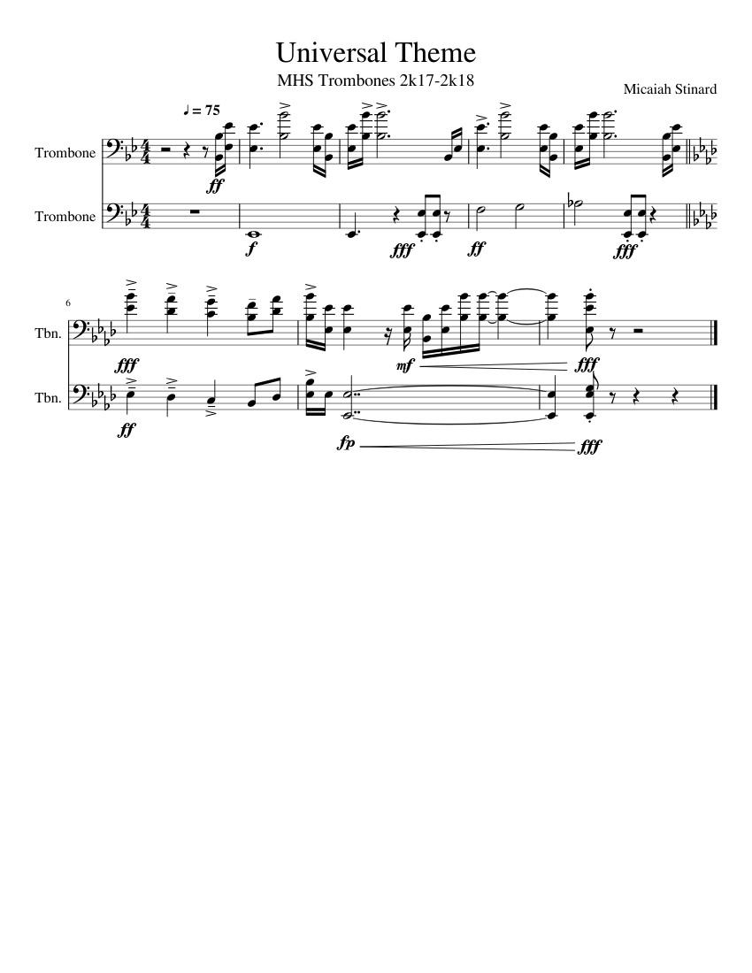 Universal Theme Sheet music for Trombone | Download free in PDF or MIDI ...