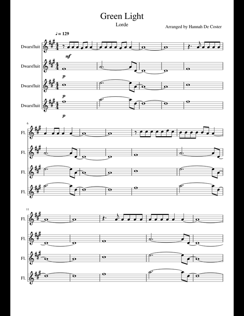 Lorde|Green Light sheet music for Flute download free in PDF or MIDI