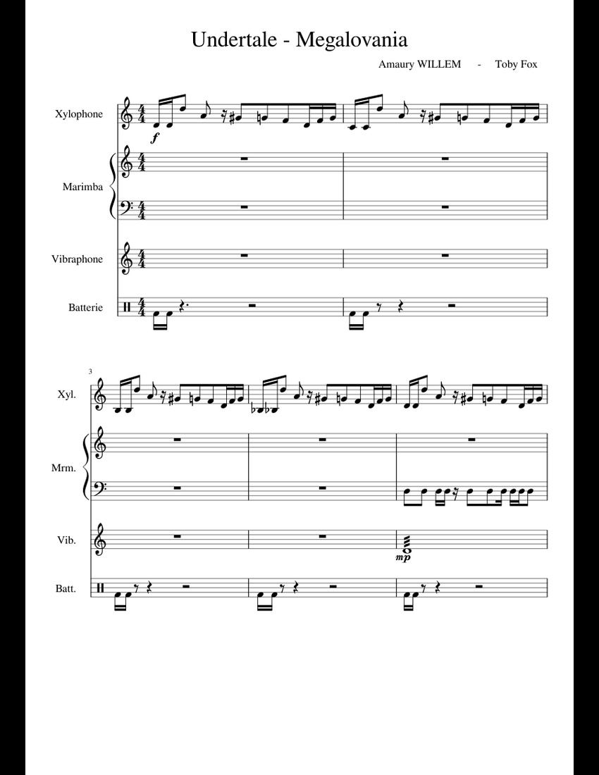 Undertale - Megalovania for Percussion sheet music for Percussion download free in PDF or MIDI