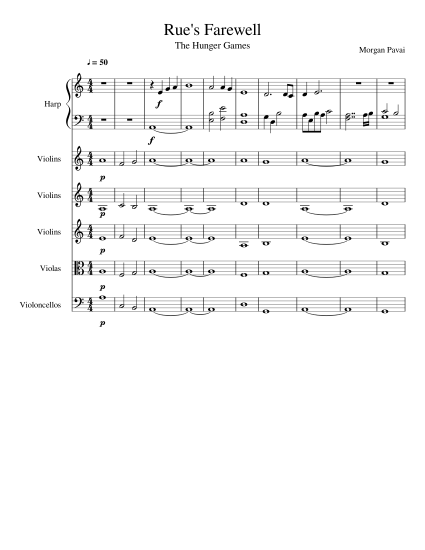 Rue's Farewell sheet music for Harp, Strings download free in PDF or MIDI