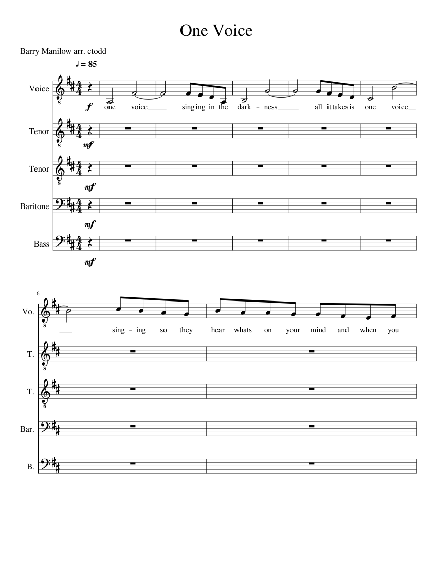 one voice Sheet music for Voice | Download free in PDF or MIDI ...