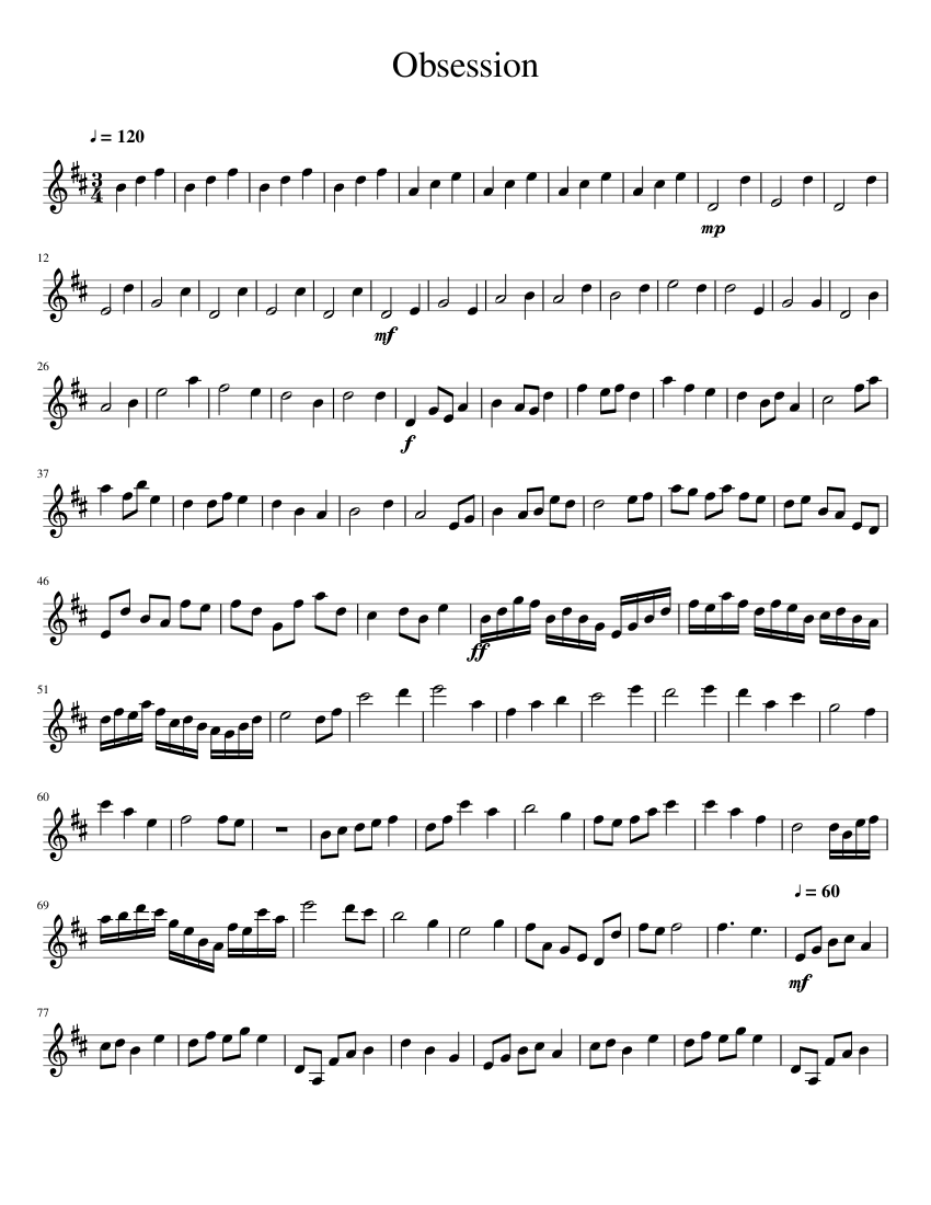 Obsession Solo Sheet music | Download free in PDF or MIDI | Musescore.com