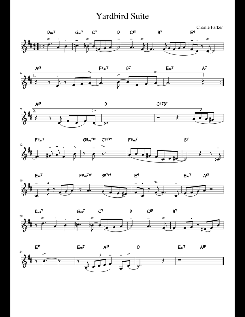 Yardbird Suite sheet music for Trumpet download free in PDF or MIDI