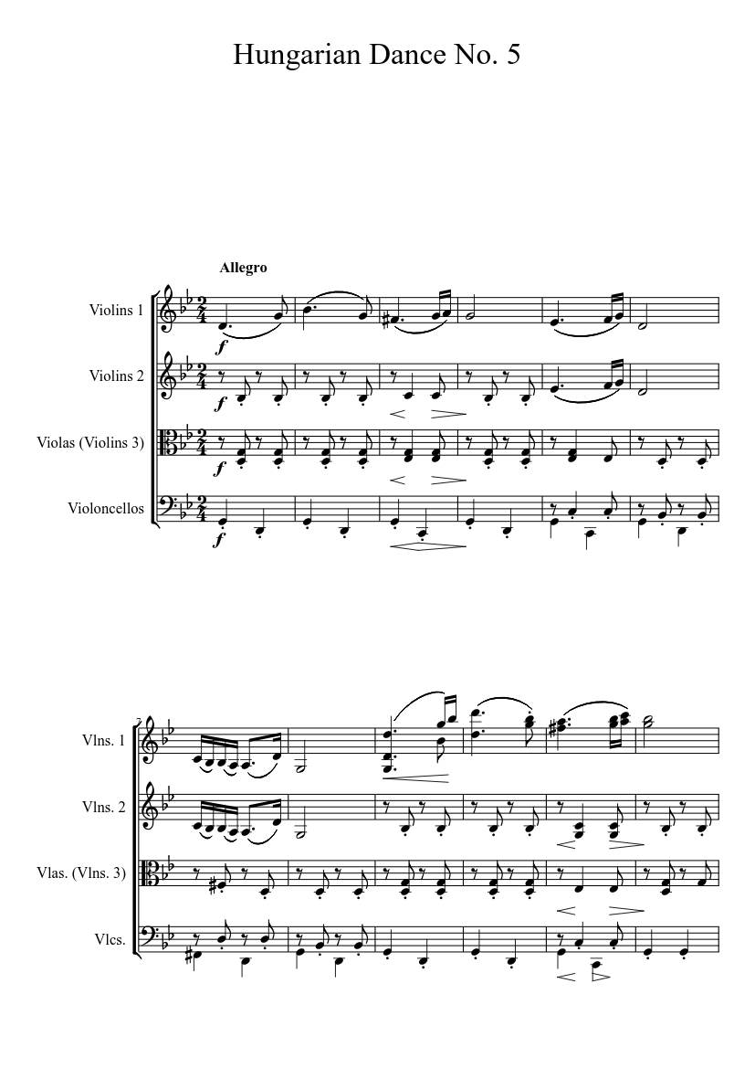 Hungarian Dance No. 5 for String Quartet sheet music for Strings ...