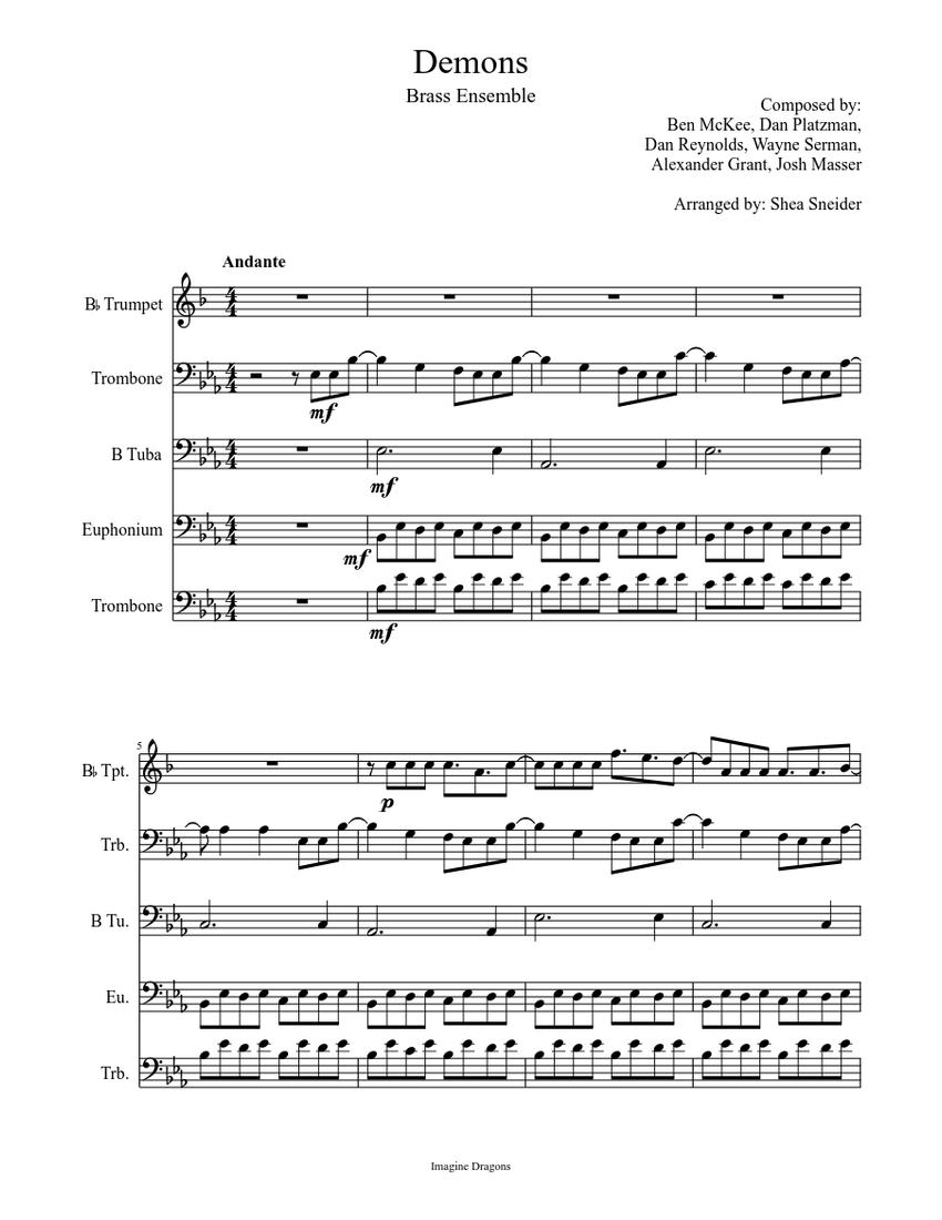 Demons Sheet music for Trombone, Trumpet (Mixed Trio) | Musescore.com