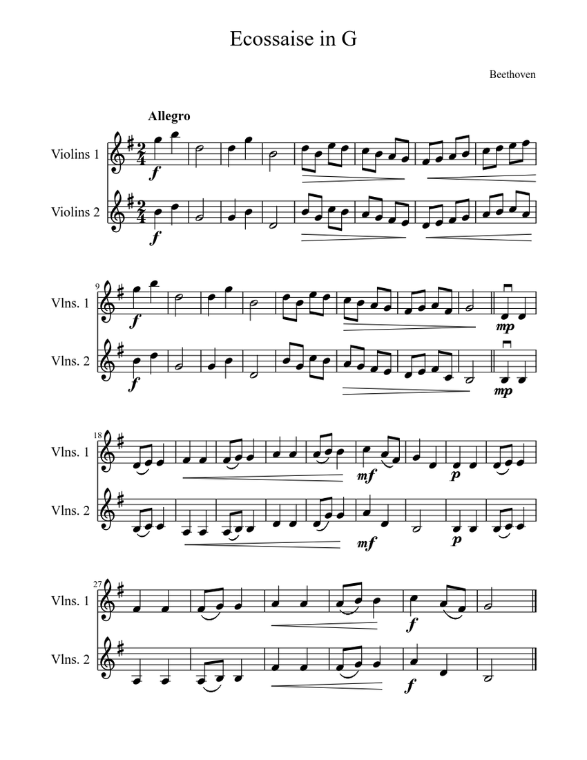 Ecossaise in G Sheet music for Strings | Download free in PDF or MIDI ...