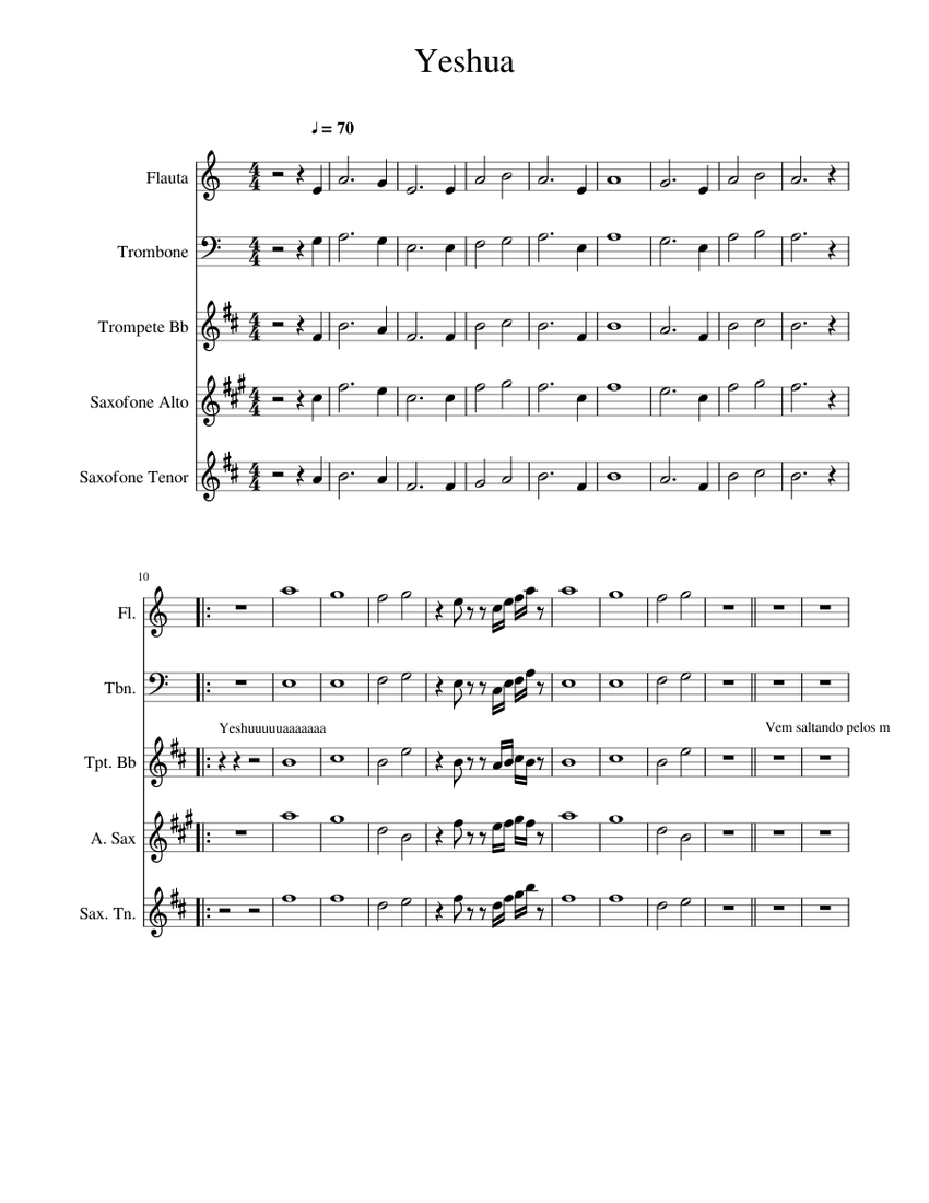 Yeshua Sheet music for Flute, Trombone, Trumpet, Alto Saxophone ...