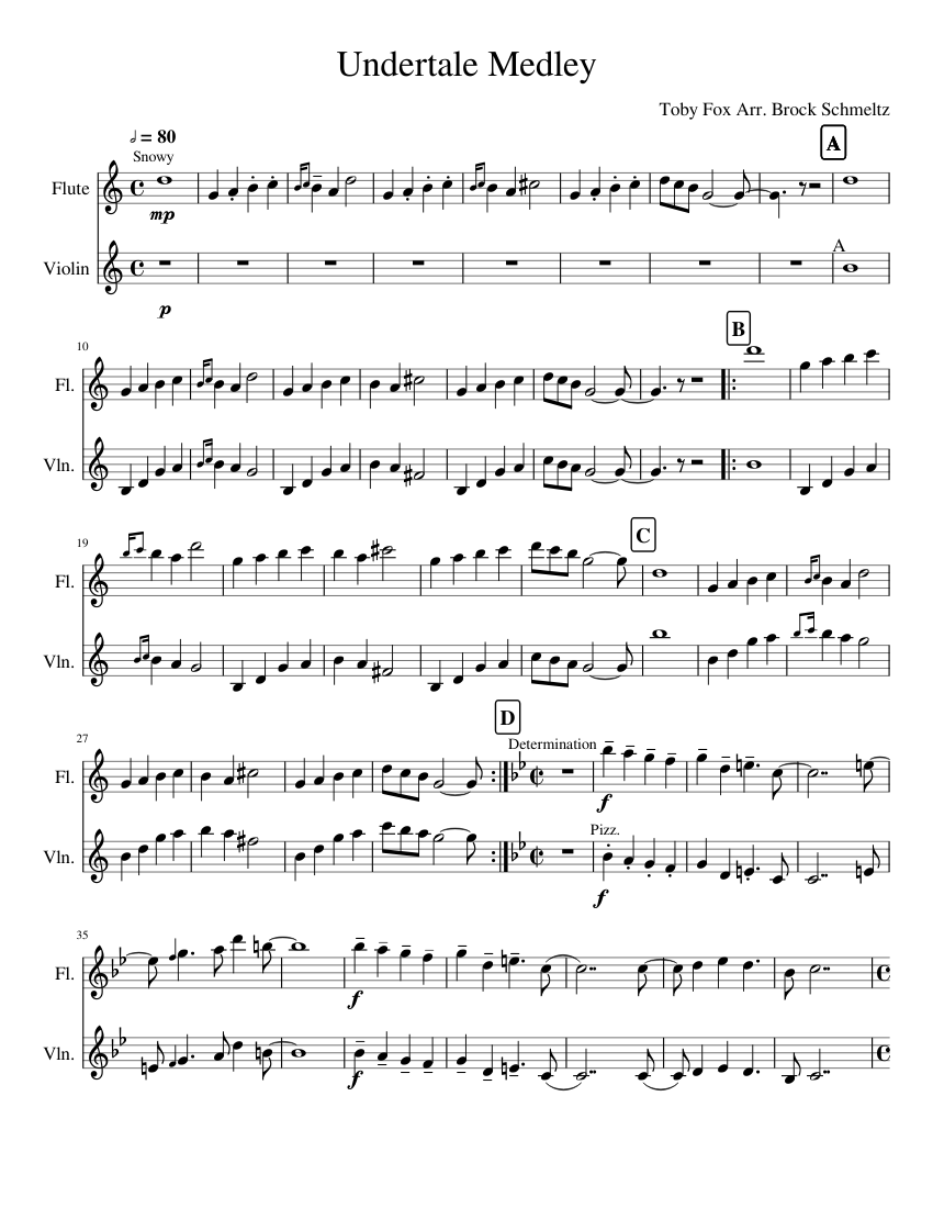 Undertale Medley sheet music for Flute, Violin download free in PDF or MIDI