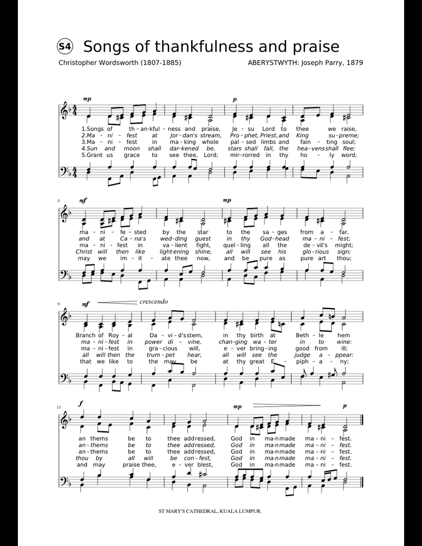 Songs of thankfulness and praise: SATB Aberystwith sheet music download ...