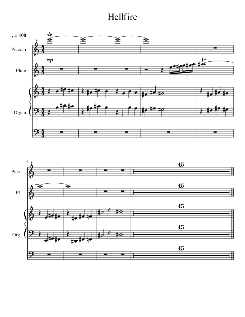 Hellfire sheet music for Flute, Piccolo, Organ download free in PDF or MIDI