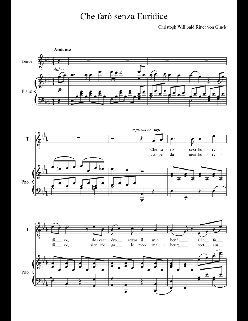 Che farò senza Euridice sheet music download free in PDF or MIDI
