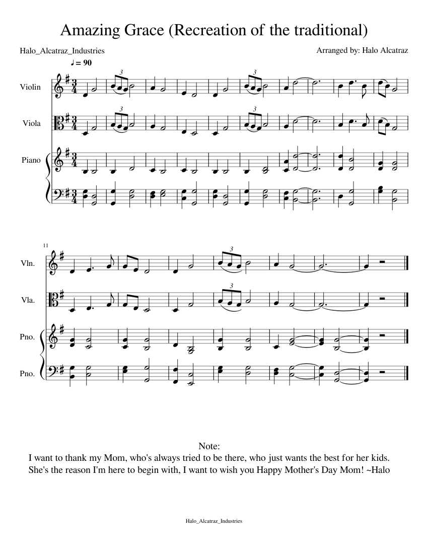 Amazing Grace Sheet music for Piano, Violin, Viola (Mixed Quartet ...