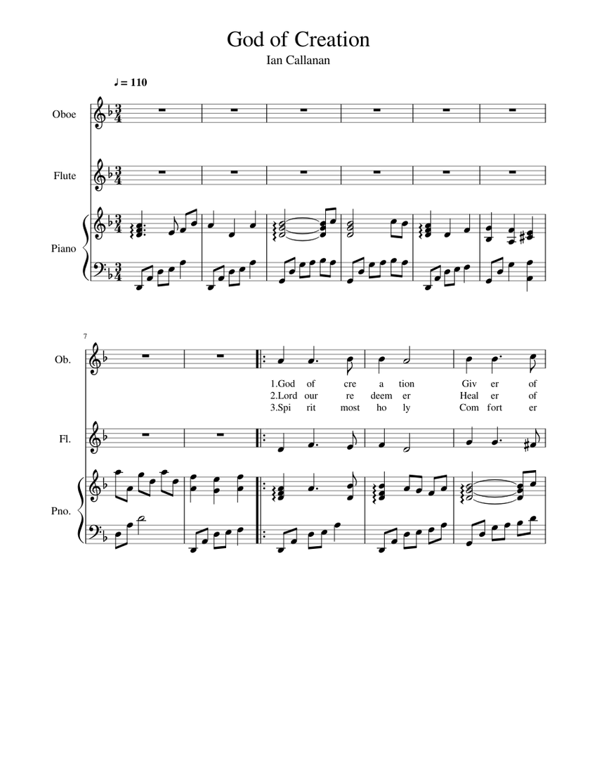 God of Creation Sheet music for Violin, Flute, Piano | Download free in ...