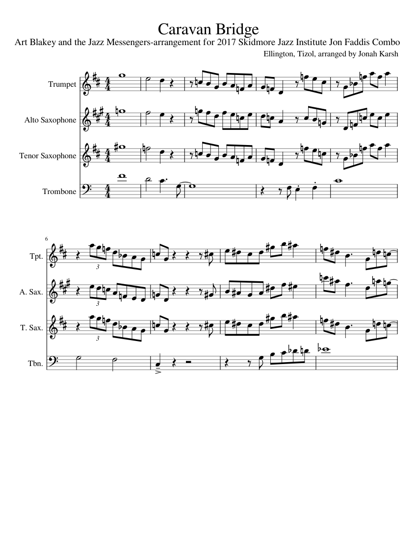 Caravan Bridge Sheet music for Trumpet, Alto Saxophone, Tenor Saxophone ...