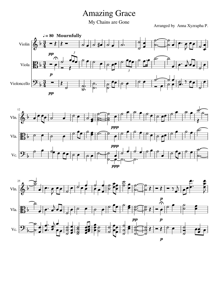 Amazing Grace Sheet music for Violin, Cello, Viola (String Trio ...