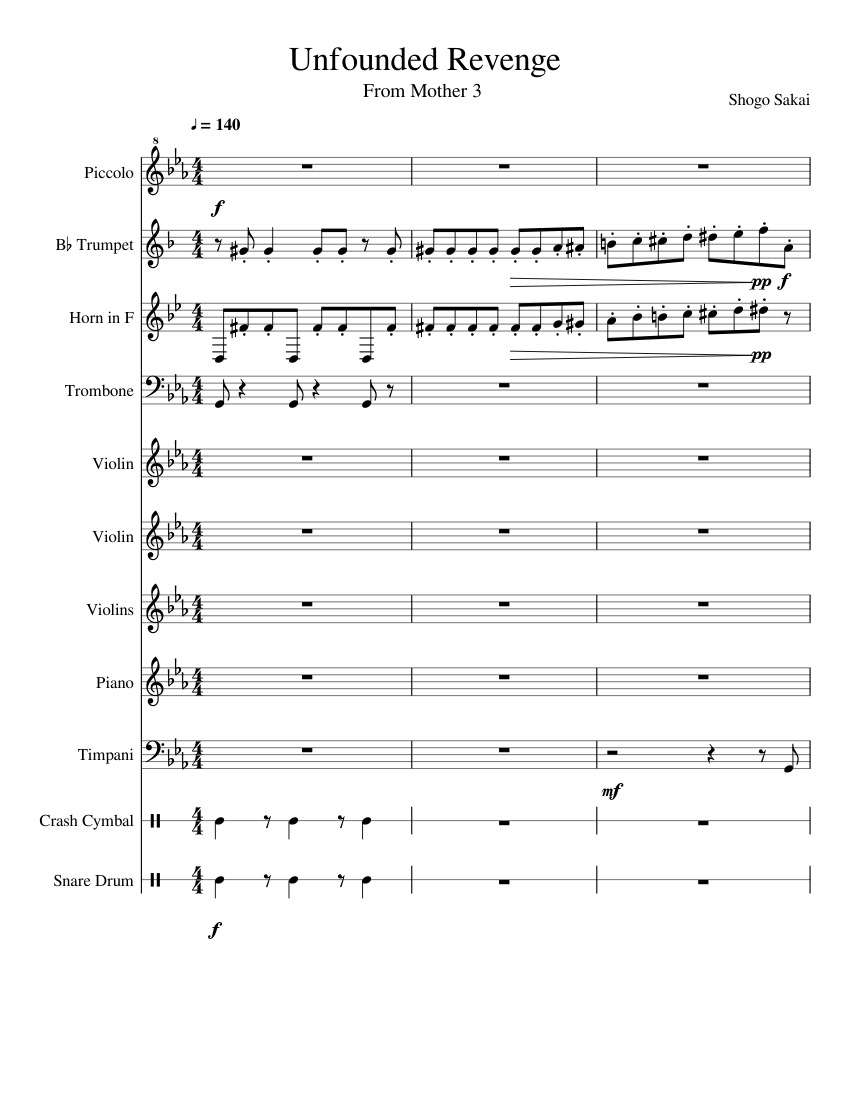 Unfounded Revenge Sheet music for Violin, Piano, Piccolo, Trumpet ...