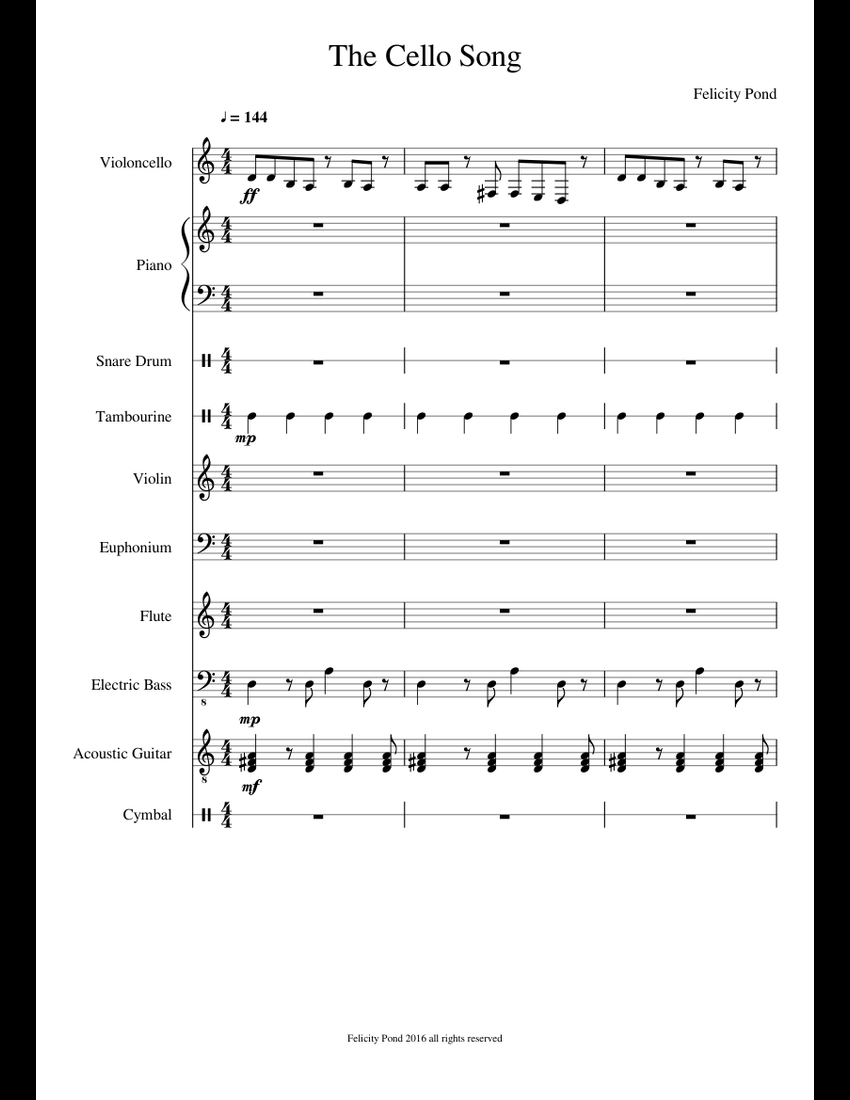 The Cello Song sheet music for Piano, Flute, Cello, Percussion download ...