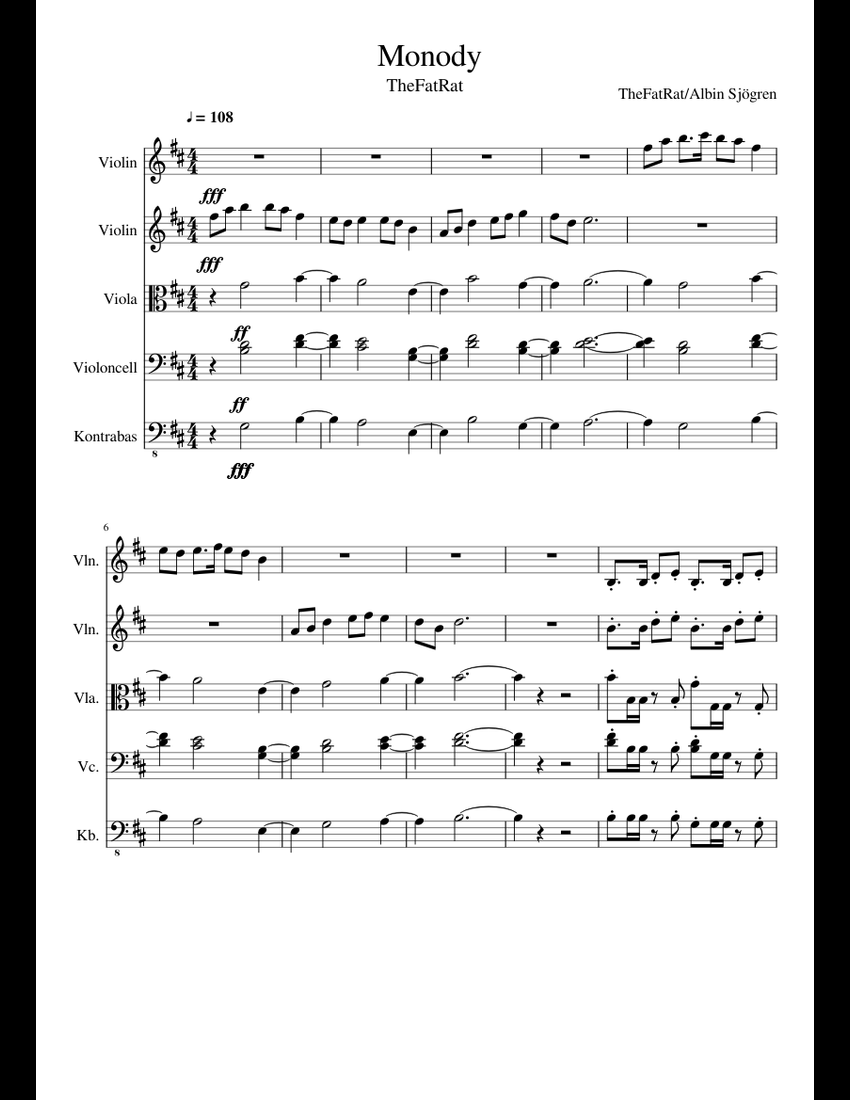 Monody sheet music for Violin, Viola, Cello, Contrabass download free ...