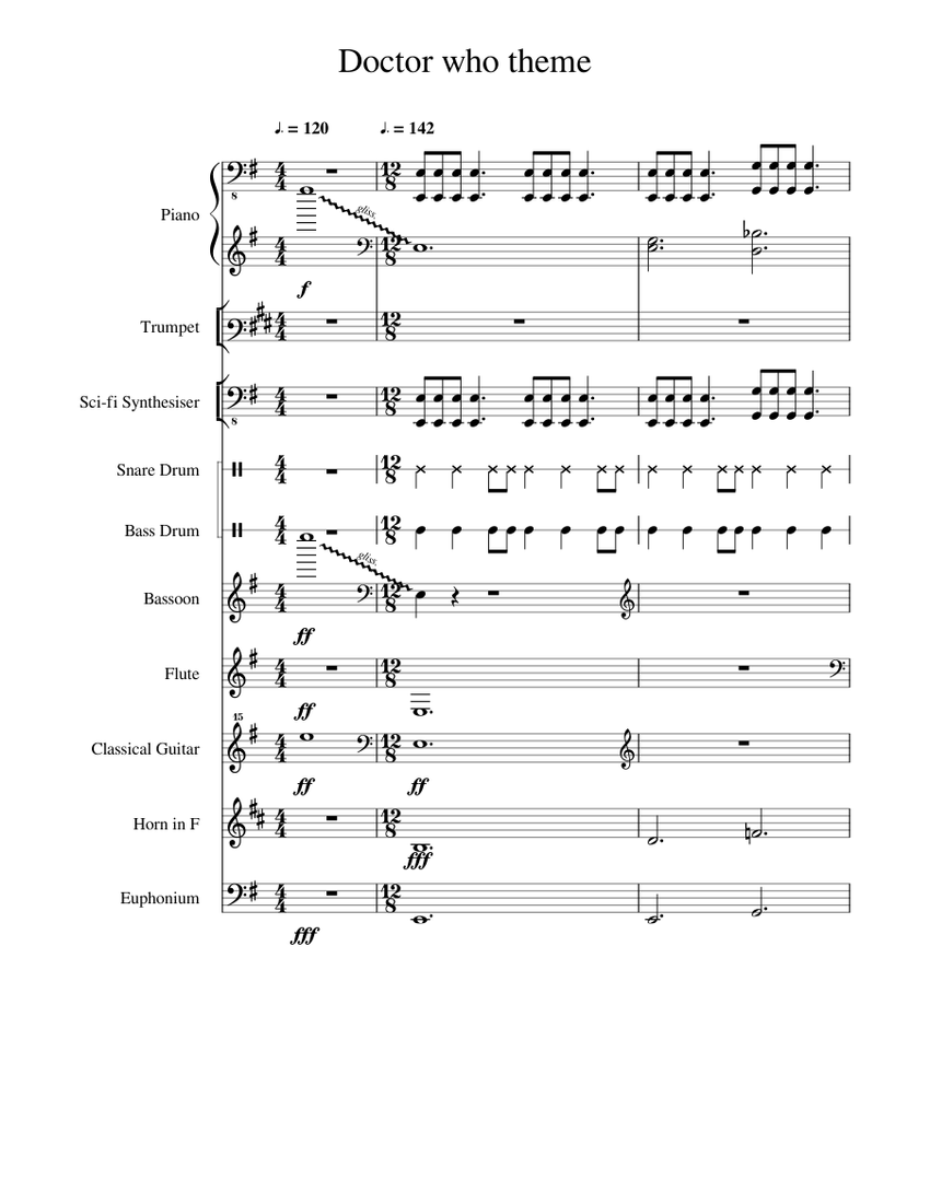 Doctor Who Theme Sheet music for Piano, Flute, Trumpet, Synthesizer ...