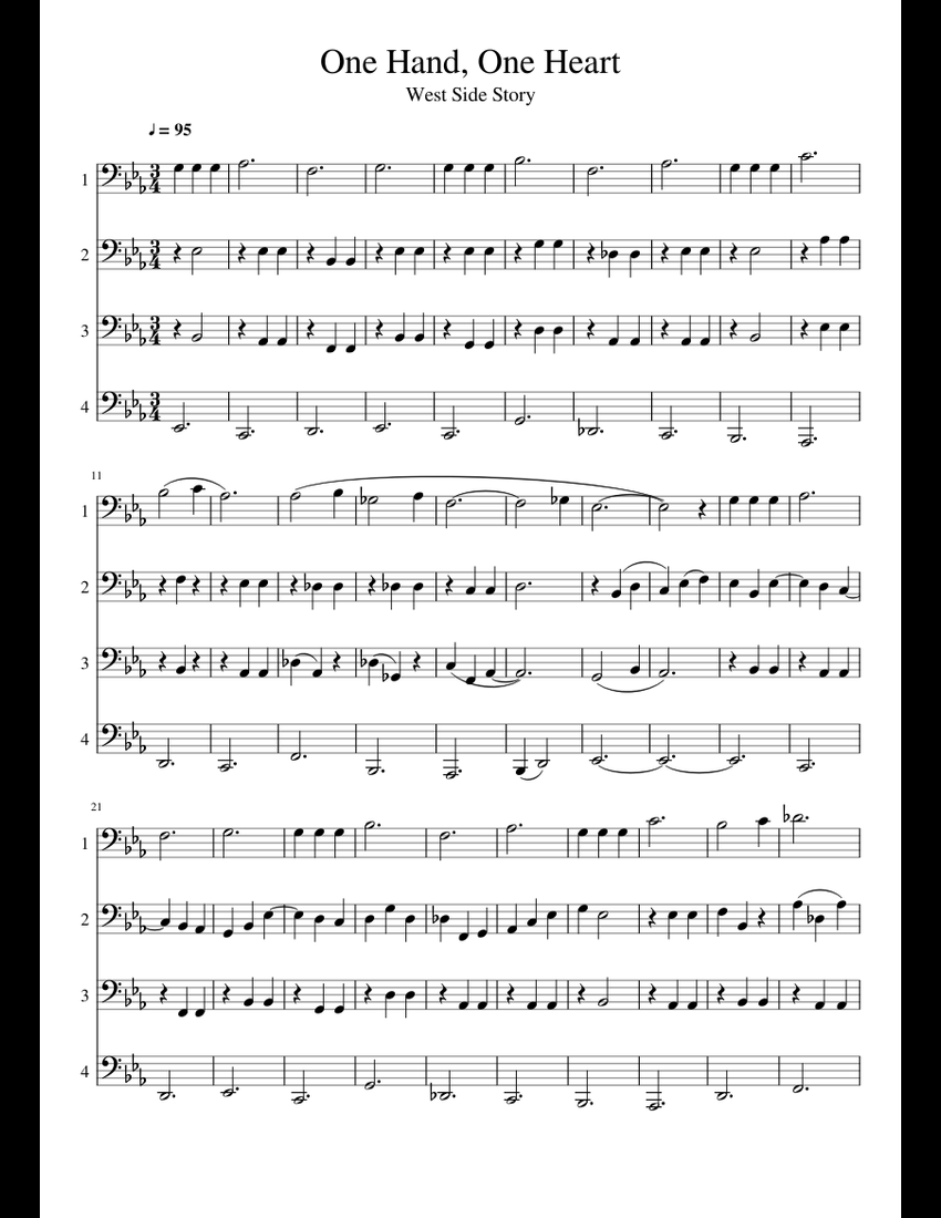 One hand, One Heart sheet music for Trombone, Tuba download free in PDF ...