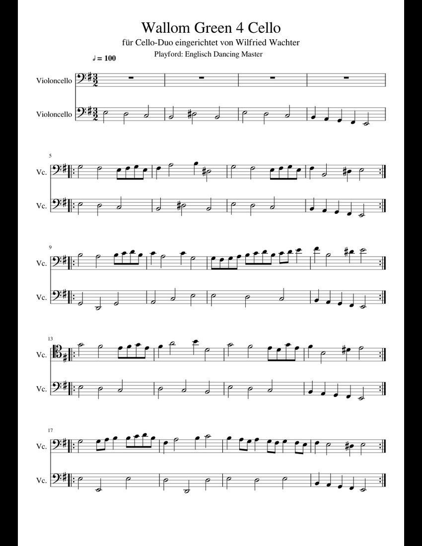 Wallom Green 4 Cello sheet music for Cello download free in PDF or MIDI