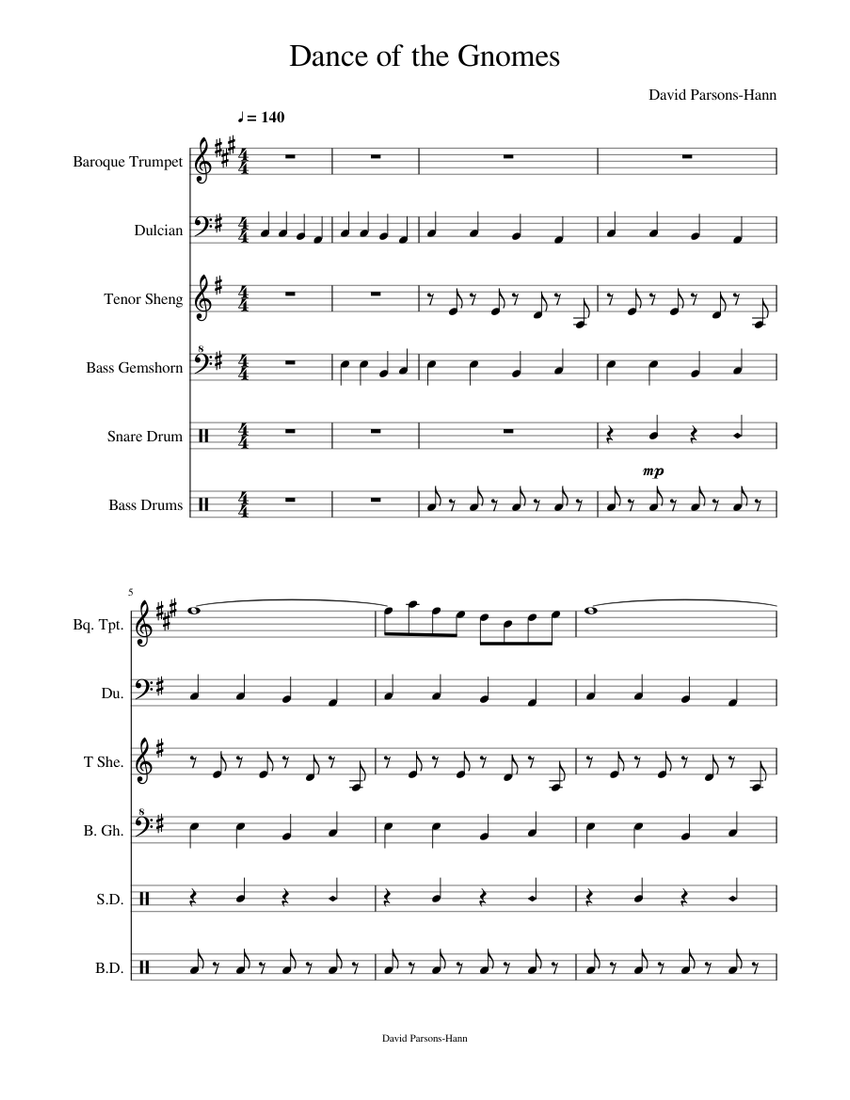 Dance of the Gnomes Sheet music for Snare Drum, Bass Drum, Woodwinds ...
