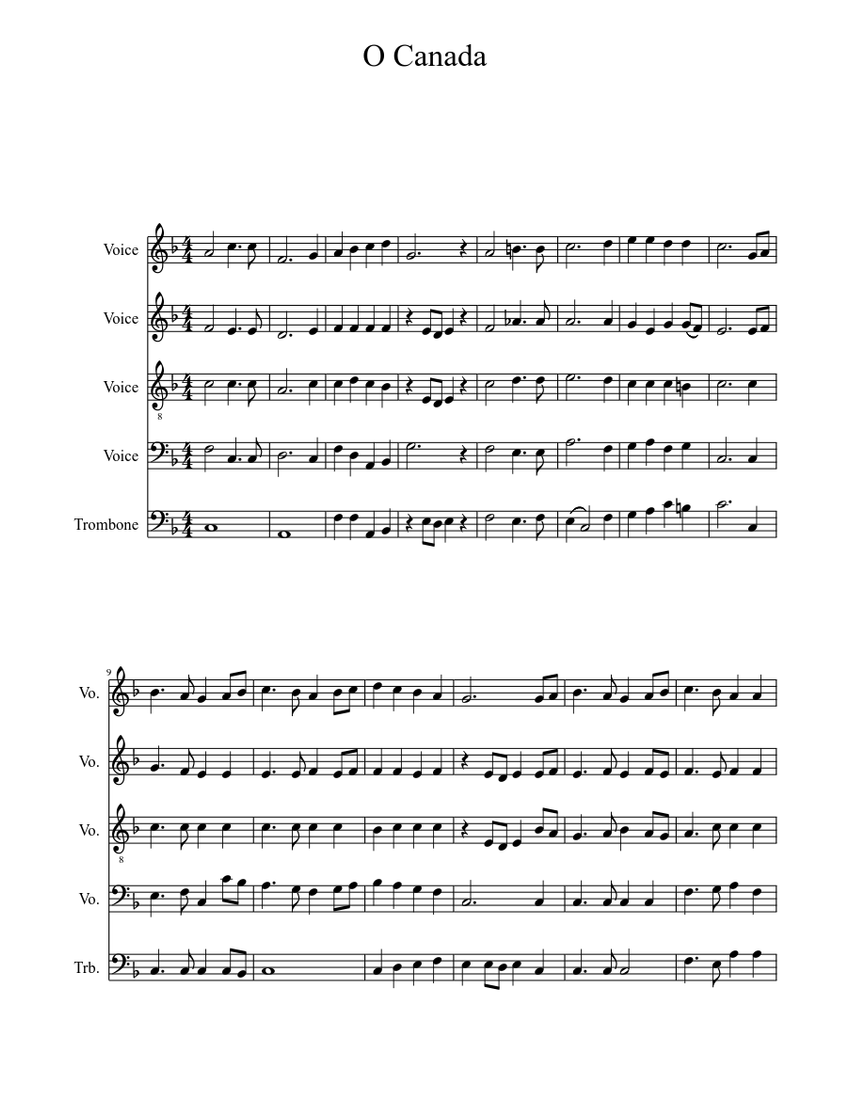 O Canada Sheet music for Voice, Trombone | Download free in PDF or MIDI ...