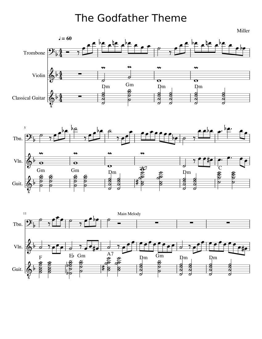 The Godfather Theme sheet music for Violin, Trombone, Guitar download free in PDF or MIDI