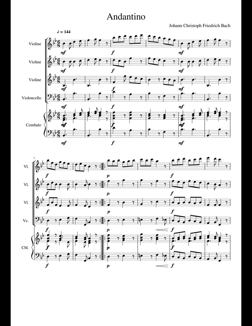 Andantino sheet music for Violin, Cello, Harpsichord download free in ...