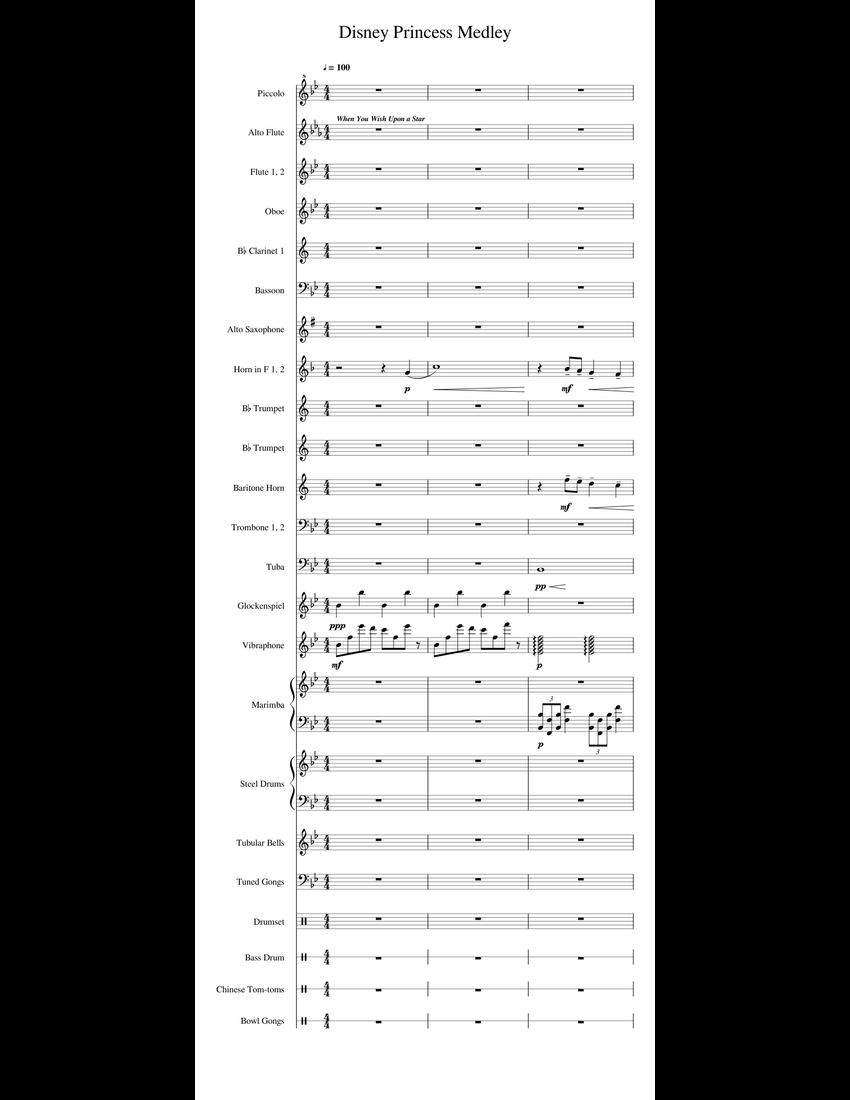 Disney Medley sheet music for Flute, Clarinet, Piccolo, Oboe download ...