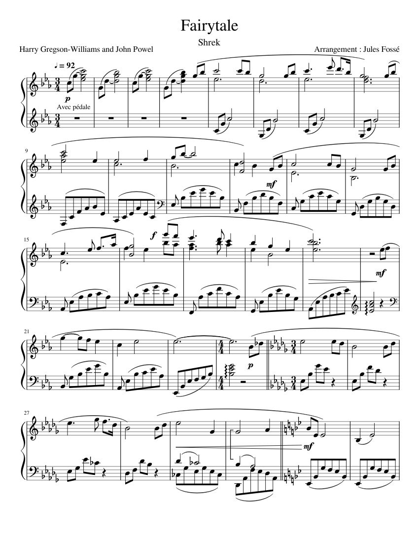 Shrek - Fairytale sheet music for Piano download free in PDF or MIDI