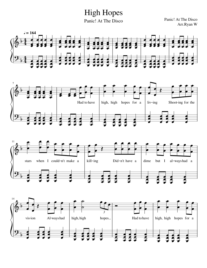 High Hopes Panic at the Disco sheet music for Piano download free in ...