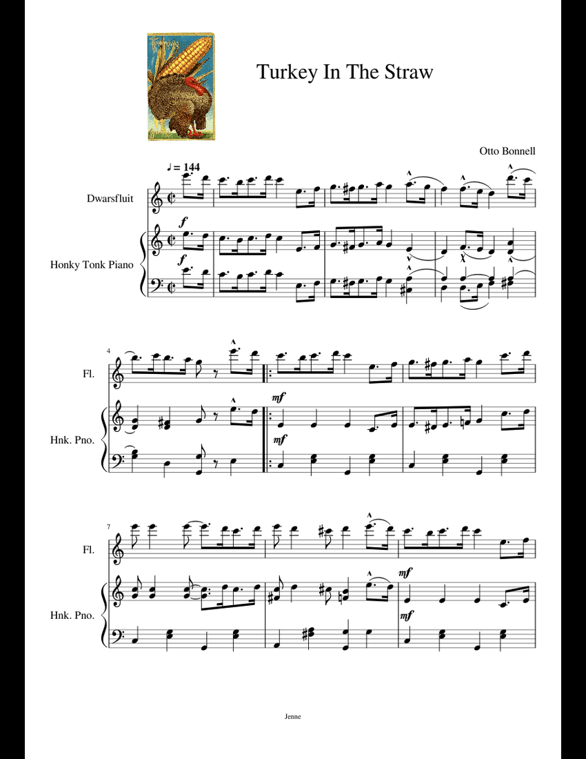 Turkey In The Straw sheet music for Flute, Piano download free in PDF ...