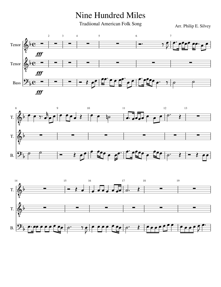 Nine Hundred Miles Sheet music for Voice | Download free in PDF or MIDI ...
