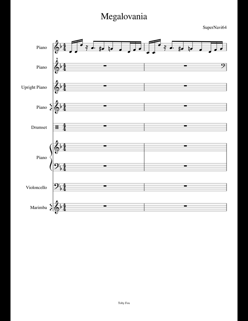 Megalovania - Undertale sheet music for Piano, Percussion, Cello download free in PDF or MIDI