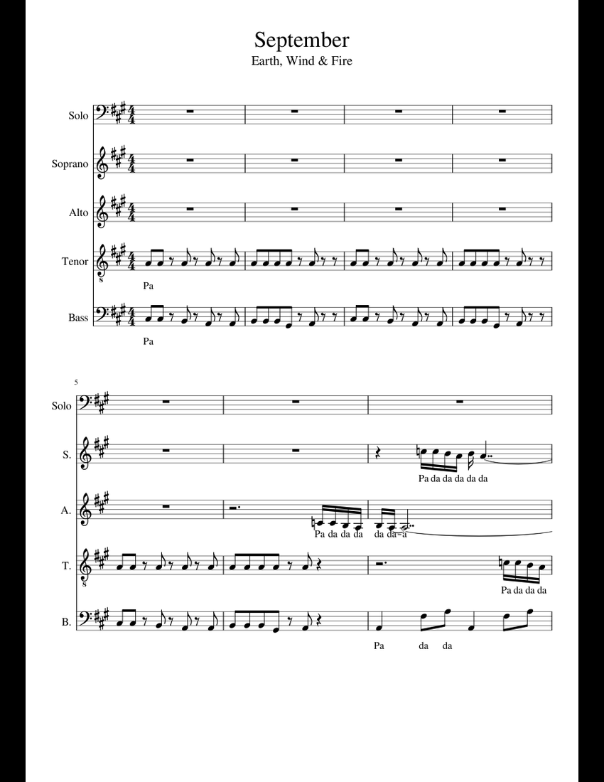 September sheet music for Voice download free in PDF or MIDI