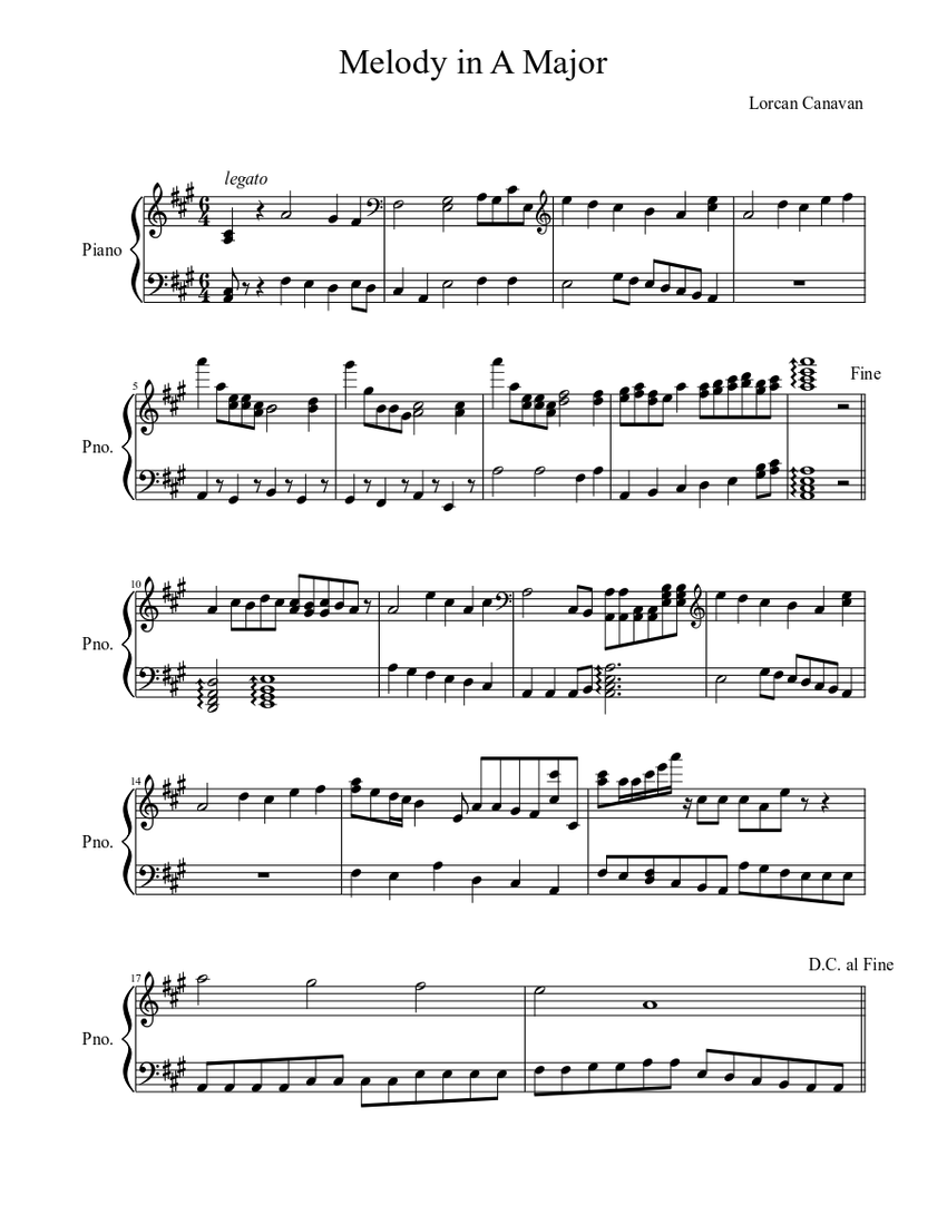 Melody in A major Sheet music for Piano (Solo) | Musescore.com